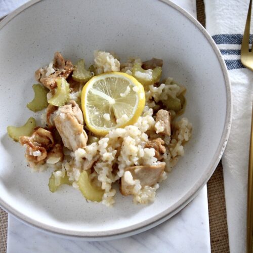 Lemon Butter Chicken Risotto in a Dutch Oven - Nena's Wellness Corner