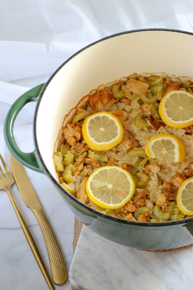 Lemon Butter Chicken Risotto in a Dutch Oven - Nena's Wellness Corner