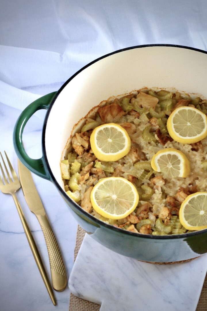 Lemon Butter Chicken Risotto in a Dutch Oven - Nena's Wellness Corner