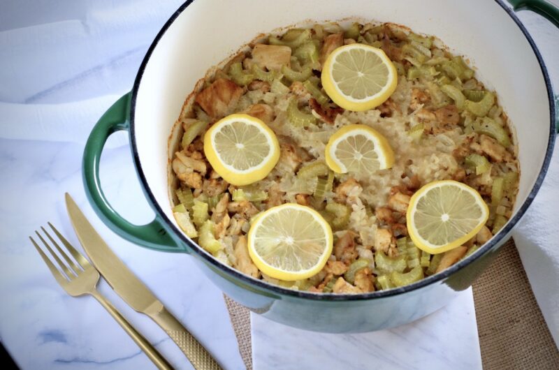 Lemon Butter Chicken Risotto in a Dutch Oven - Nena's Wellness Corner