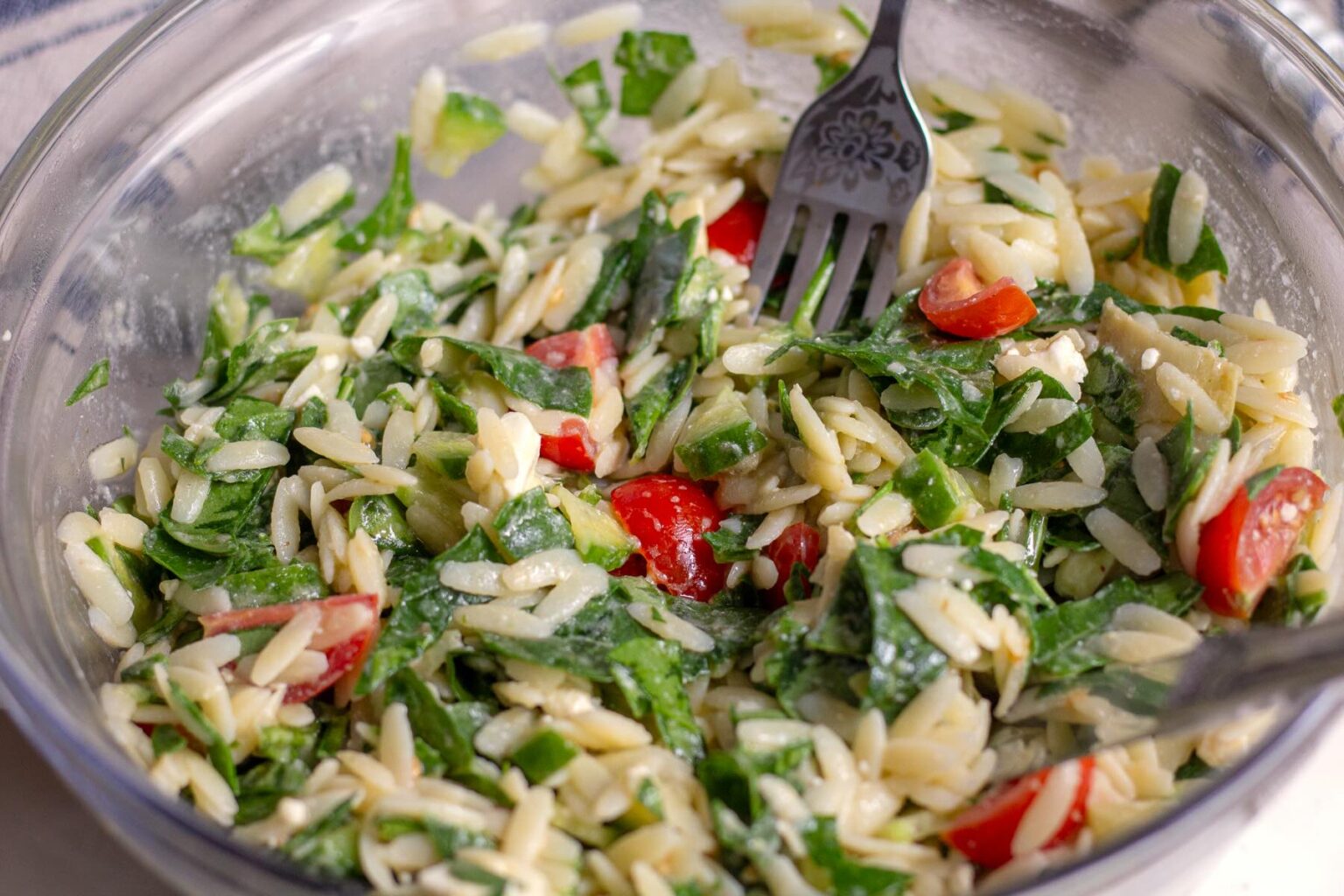 Easy Spinach Orzo Salad with Feta - Nena's Wellness Corner