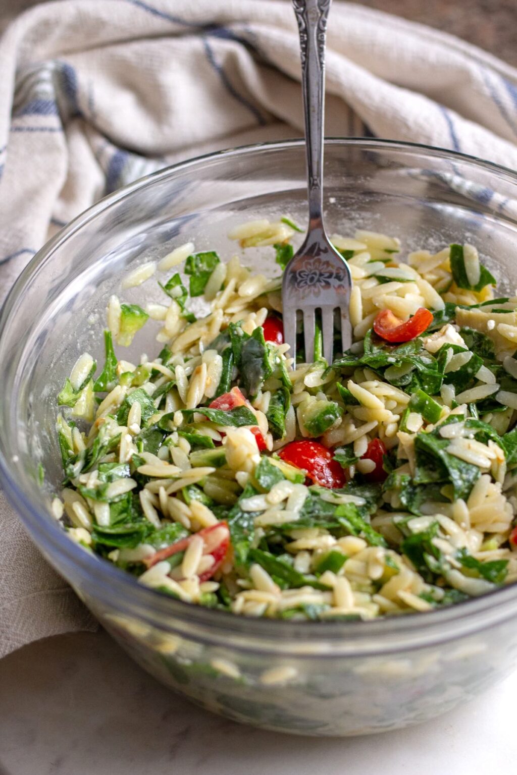 Easy Spinach Orzo Salad with Feta - Nena's Wellness Corner