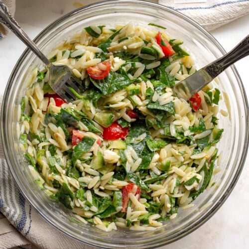 Easy Spinach Orzo Salad with Feta - Nena's Wellness Corner