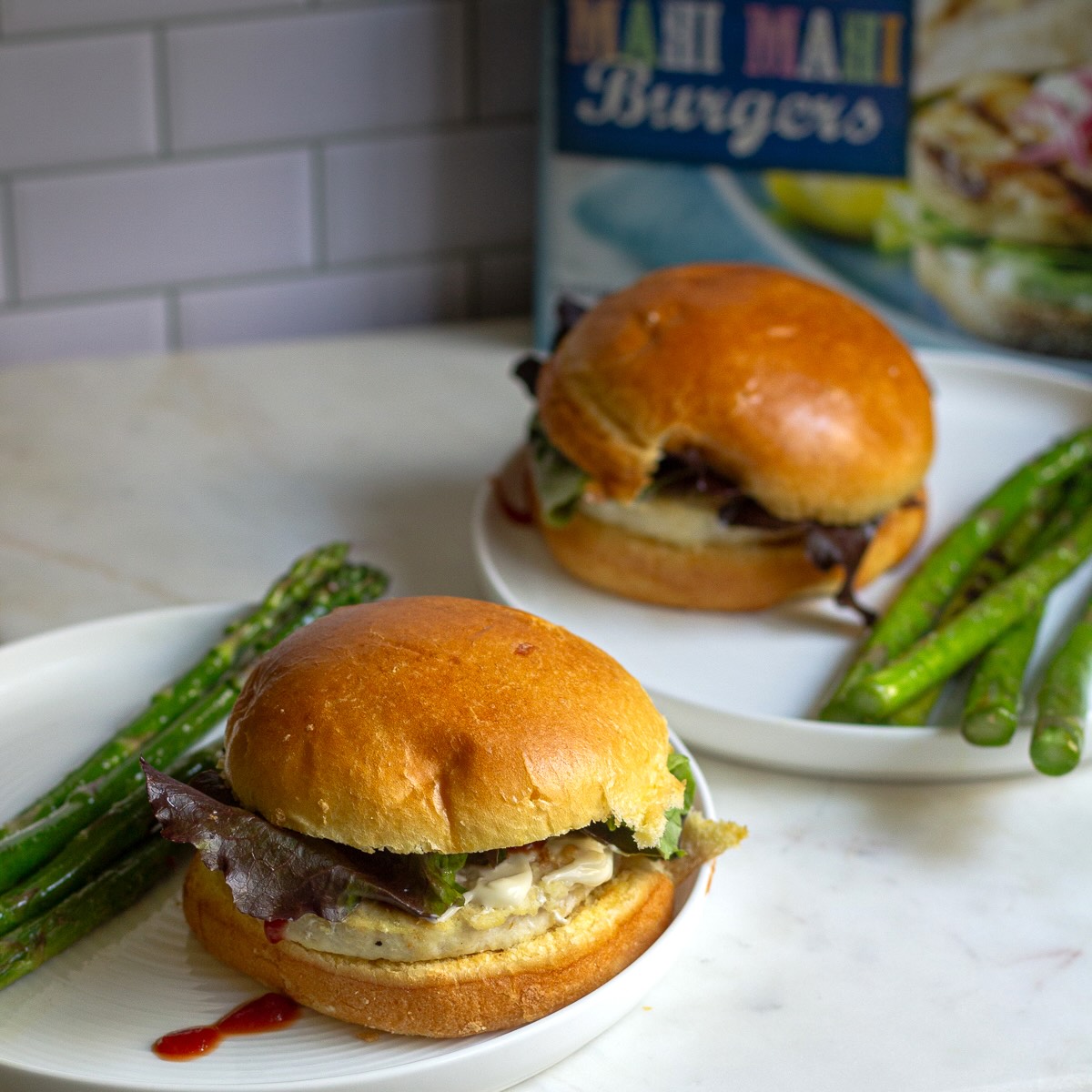 Trader Joe's Mahi Mahi Burgers with Grilled Asparagus - Nena's Wellness ...